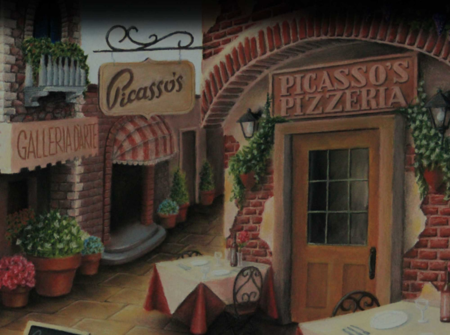 Picasso's Pizzeria Artwork Pastel Drawing And Pizza Box Layout – Biondo Art
